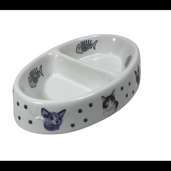 Cat | Divided Cat Dish With Fish Skeletons And Paw Prints | Poshmark